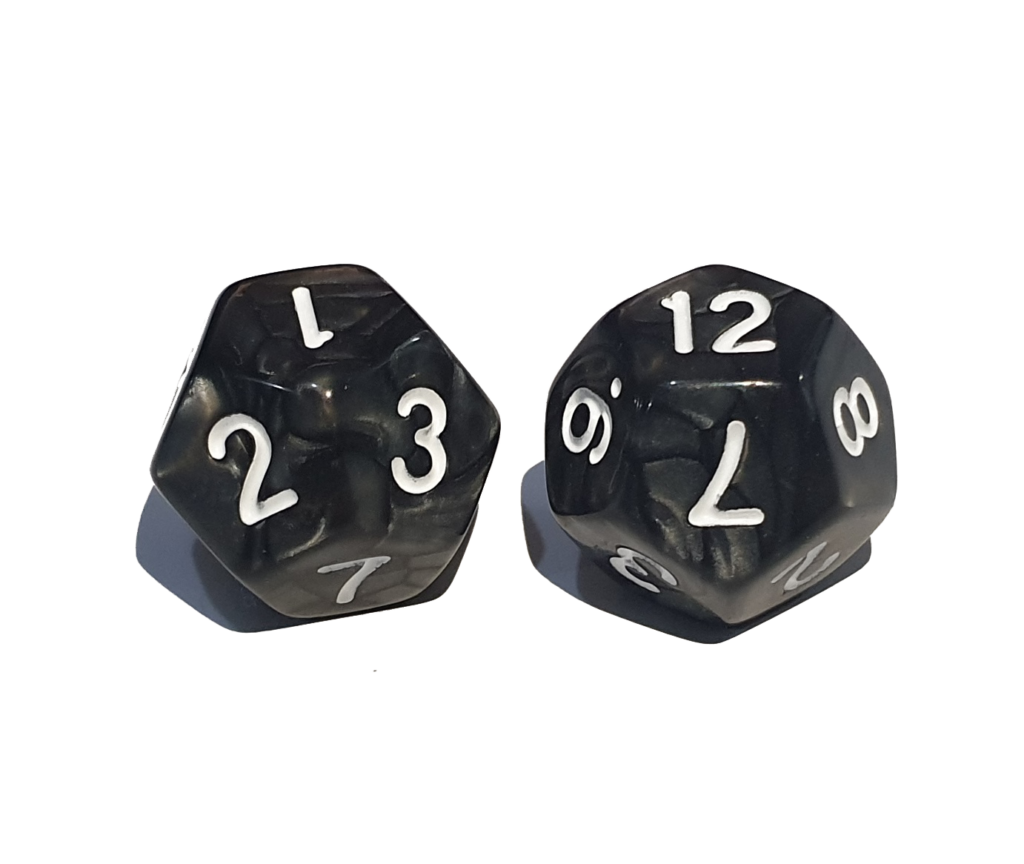 D12 – Acrylic Digit Black 12 Sided Dice x2 - Sydney Board and Card Games